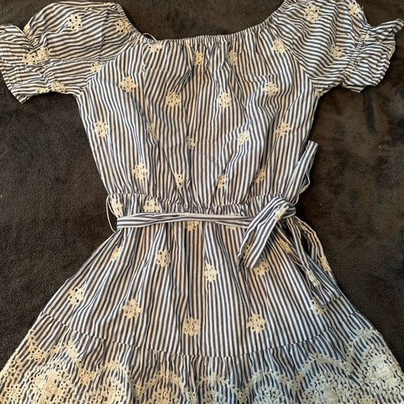 Wayf | Dresses | Wayf Light Blue And White Off The Shoulder Sailor ...